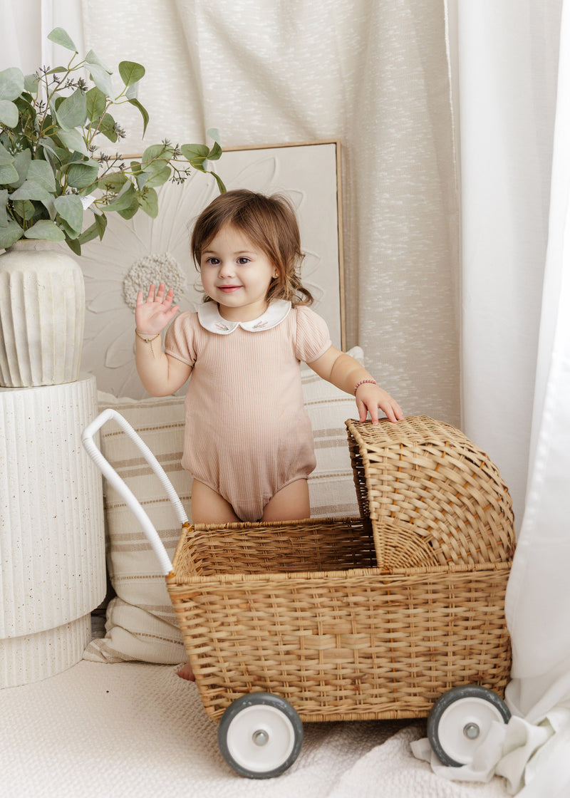 Baby Girl Romper | Embroidered Collar Collection | Pink Heather | Ely'